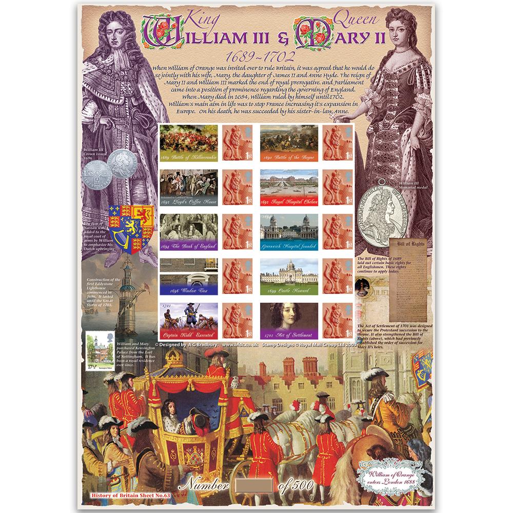 King William III and Mary II GB Customised Stamp Sheet - HoB 63