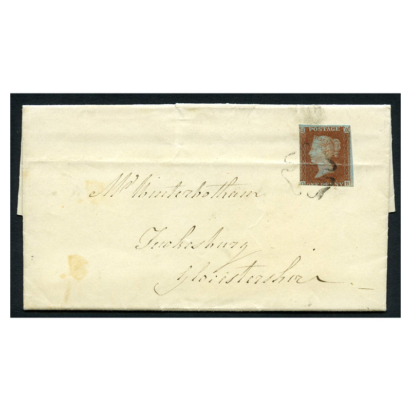 GB 1842 1d Red-brown / very blue ppr, 2 margins, used on folded entire