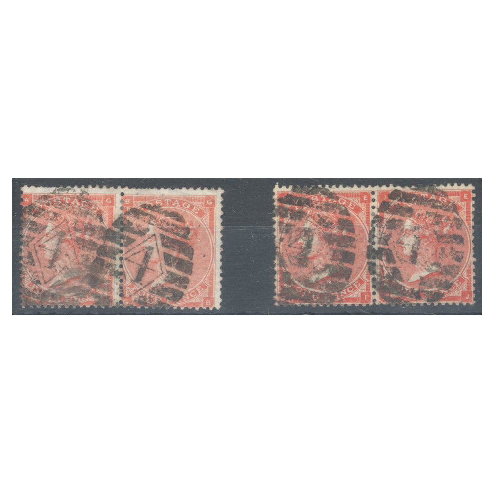 GB 1863-64 4d Hairlines variety, both shades, in pairs, fine used for