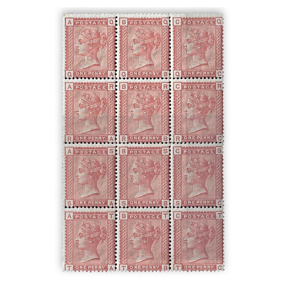 GB 1880-81 1d Venetian red, u/m block of 12. Some minor splitting. SG1