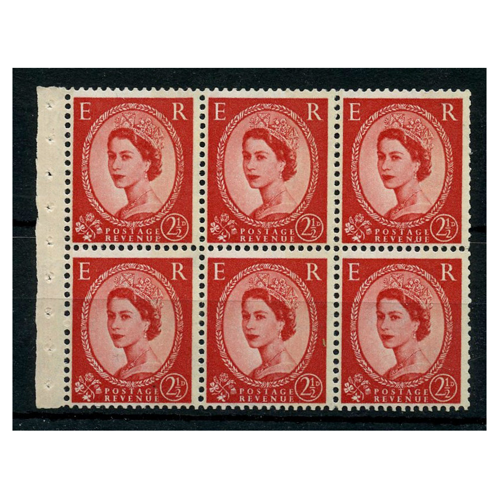 GB 1960 2-1/2d Carmine, type II, 2 bands, perf Ie, bklt pane of 6, 2 l