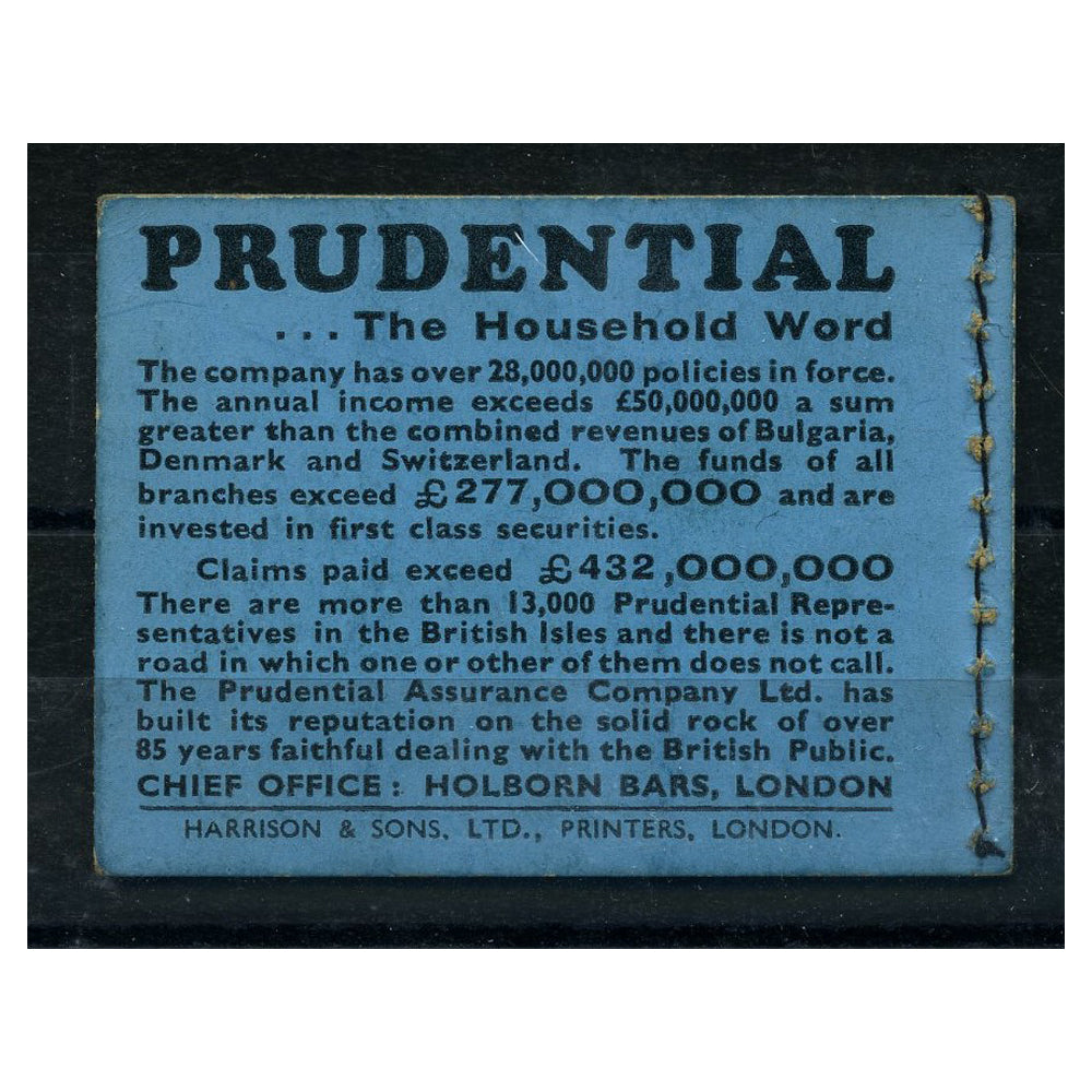 GB 1934 'Prudential' Block Cypher Bklt, Missing 3 Stamps. SGBB14