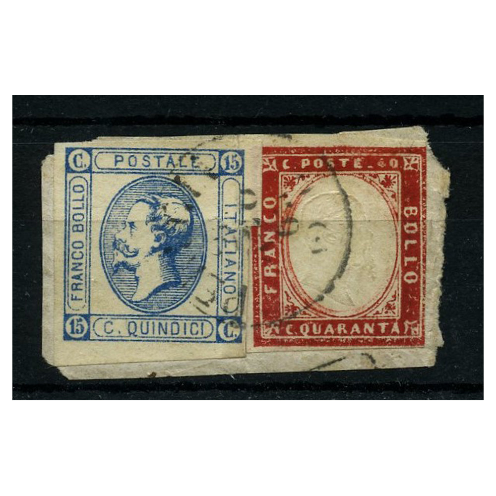 Italy 1863 Small fragment bearing an Italian / Sardinian mixed frankin