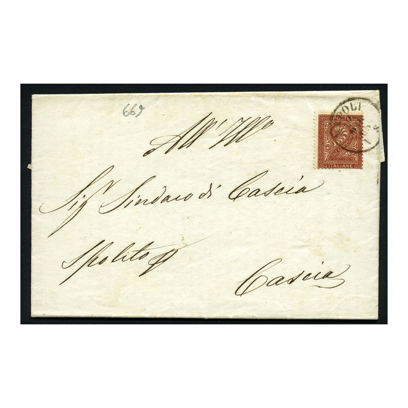 Italy 1864 2c Deep-brn, used on folded entire from Napoli (Independenc