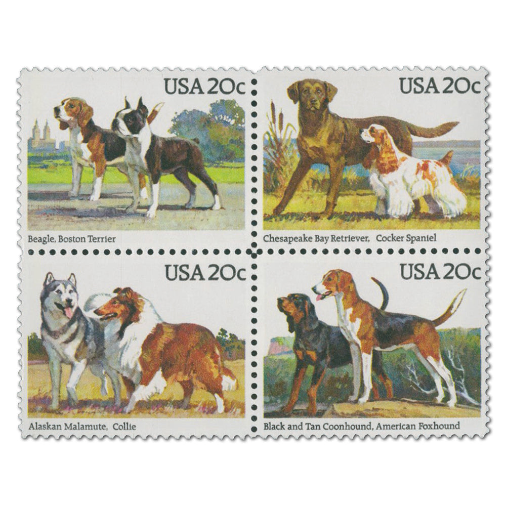 U.S.A 1984 Dogs Block 4v Stamps