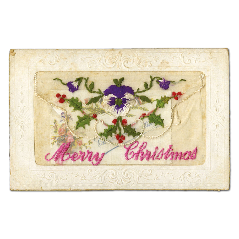 WWI Embroidered Postcard - Merry Christmas
