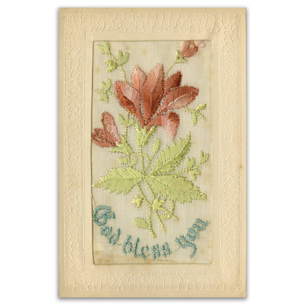 WWI Embroidered Postcard - God Bless You