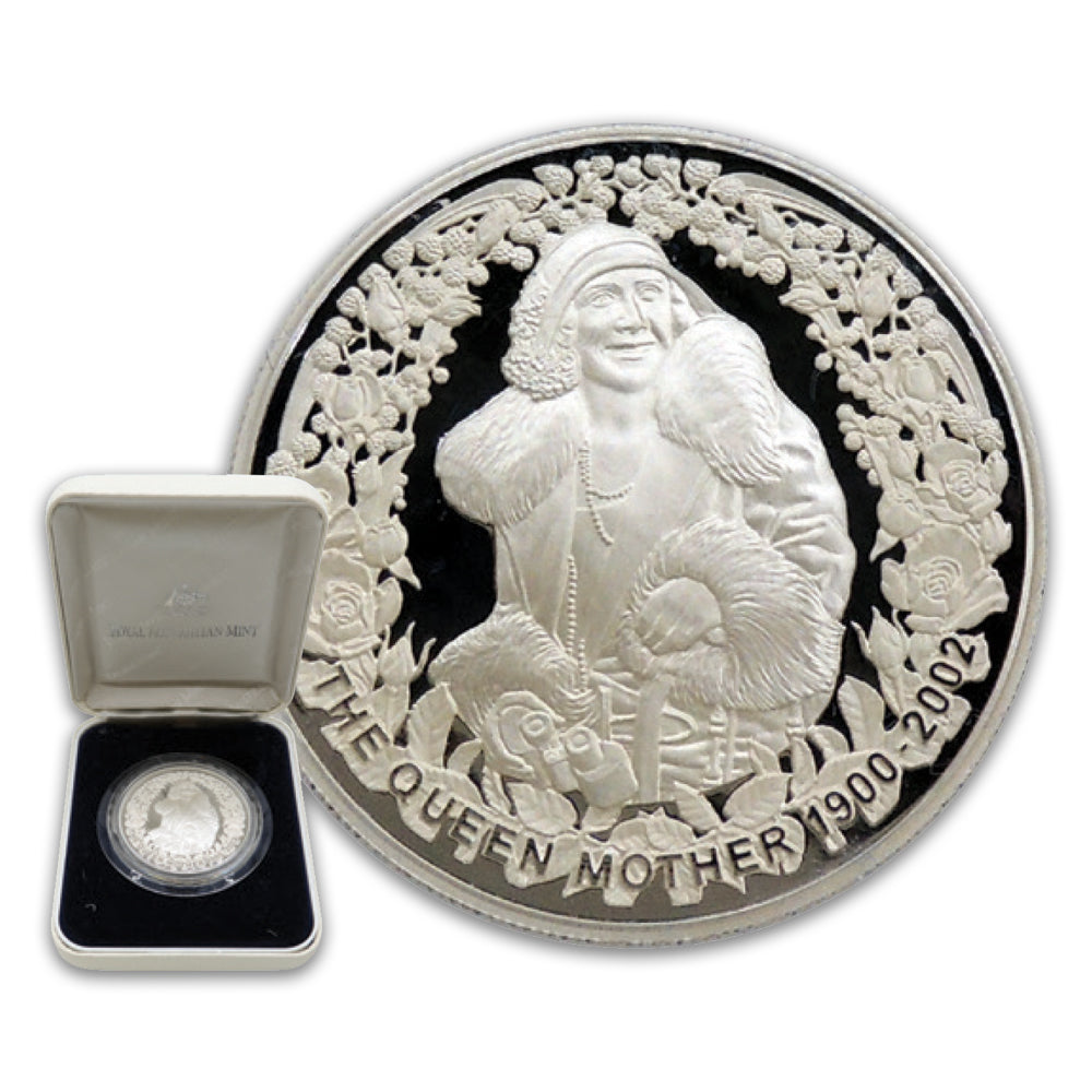 2002 The Queen Mother Silver Proof Australian $5 coin