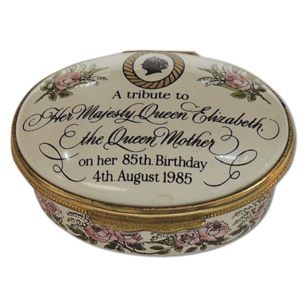 1985 Halcyon Days Queen Mother 85th Limited Edtion Enamel Box