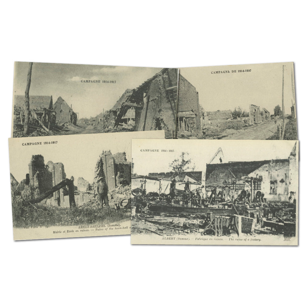 54 vintage French WWI Somme bomb damage postcards