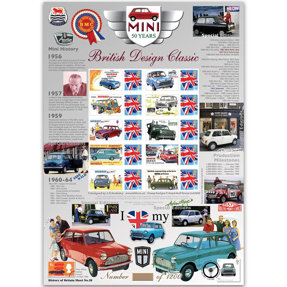 50 Years of the Mini GB Customised Stamp Sheet - HoB28