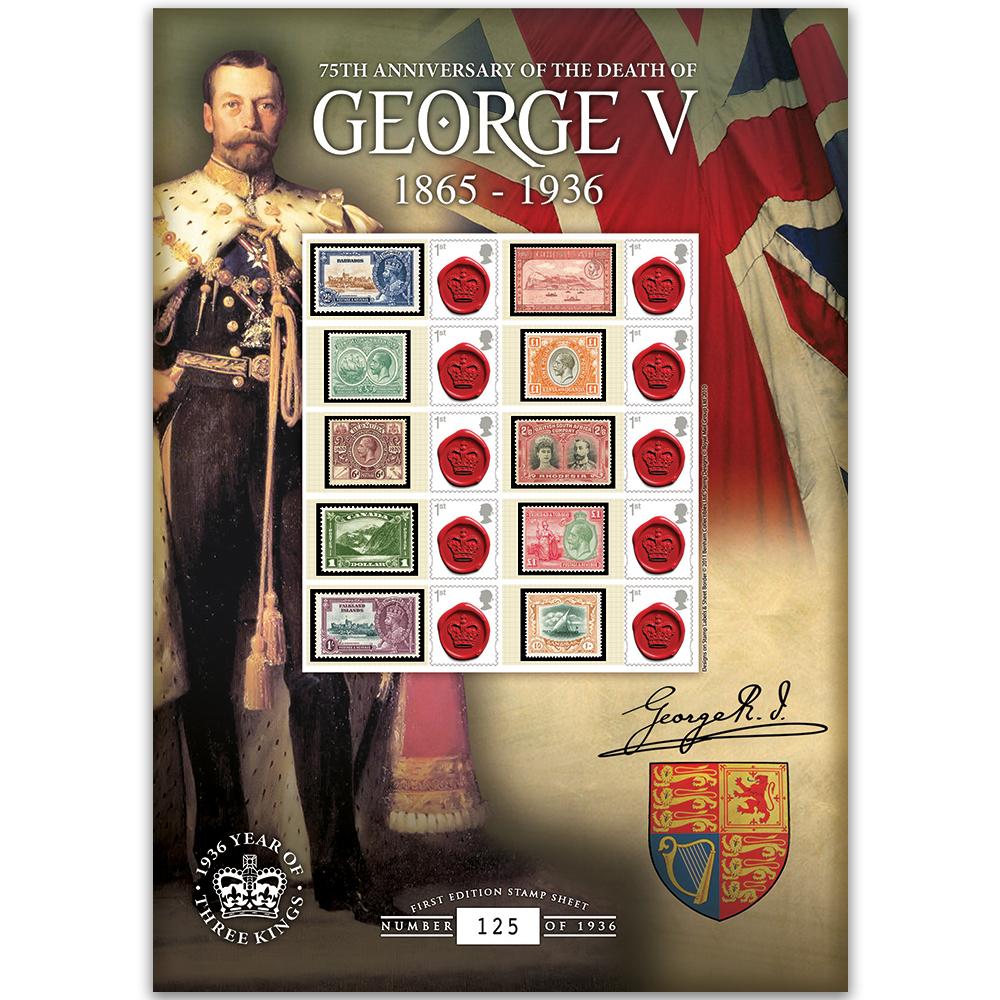 George V - 75th Anniversary of his Death GB Customised Stamp Sheet