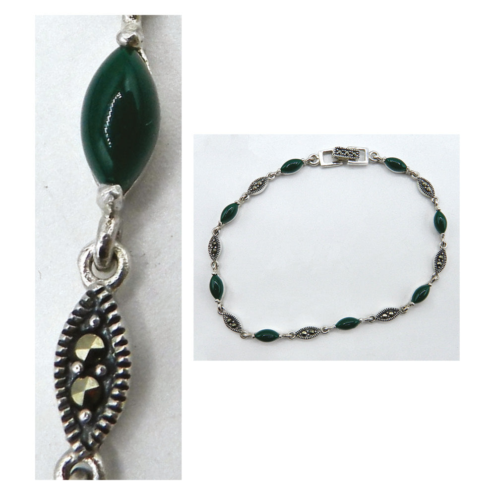 Silver Marquisite and Malachite Bracelet