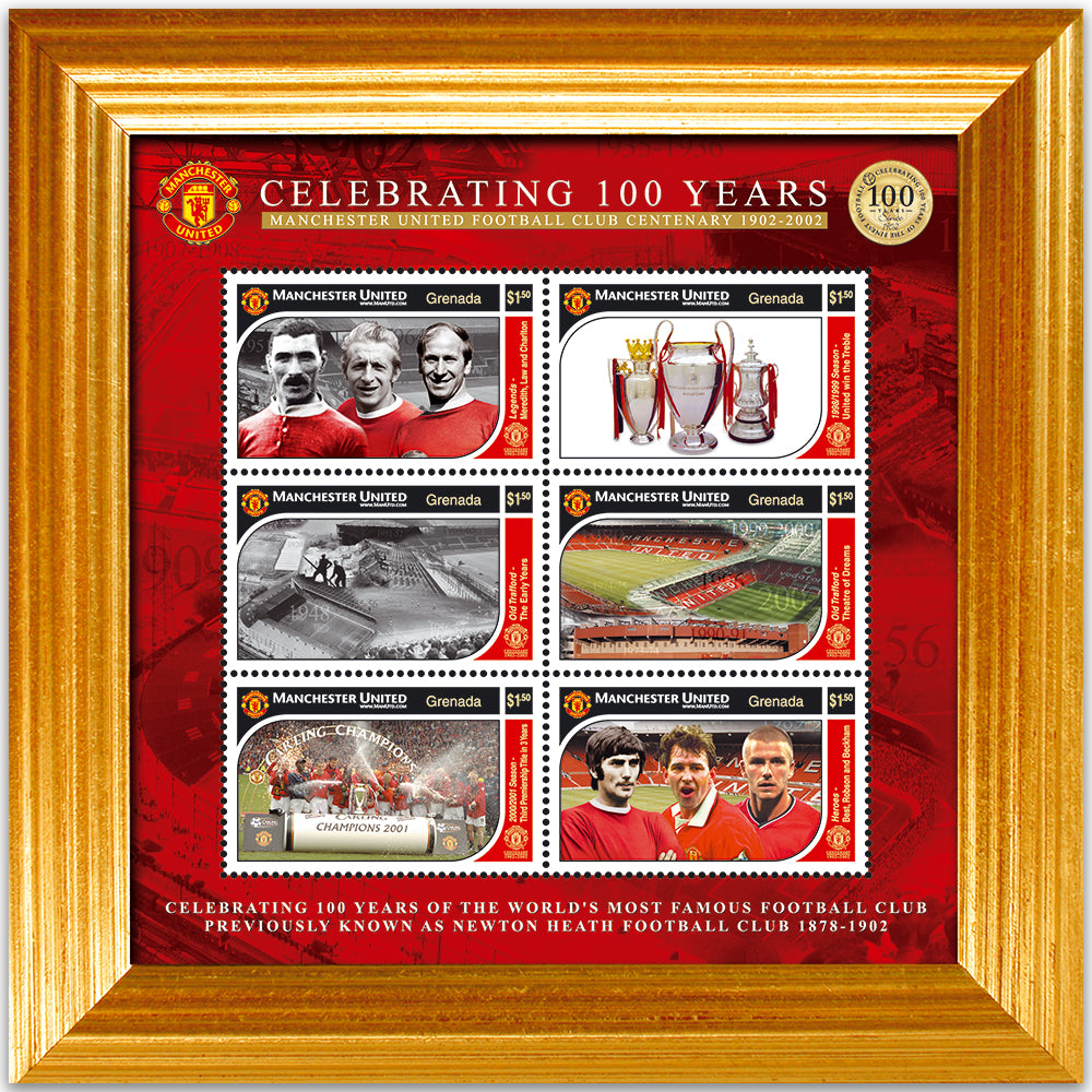 Manchester United Grenada Stamp Sheet Framed