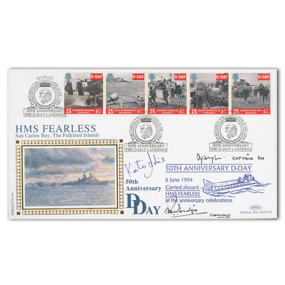 1994 D-Day - HMS Fearless - Signed by Capt. Cmdr. & Kate Adie.