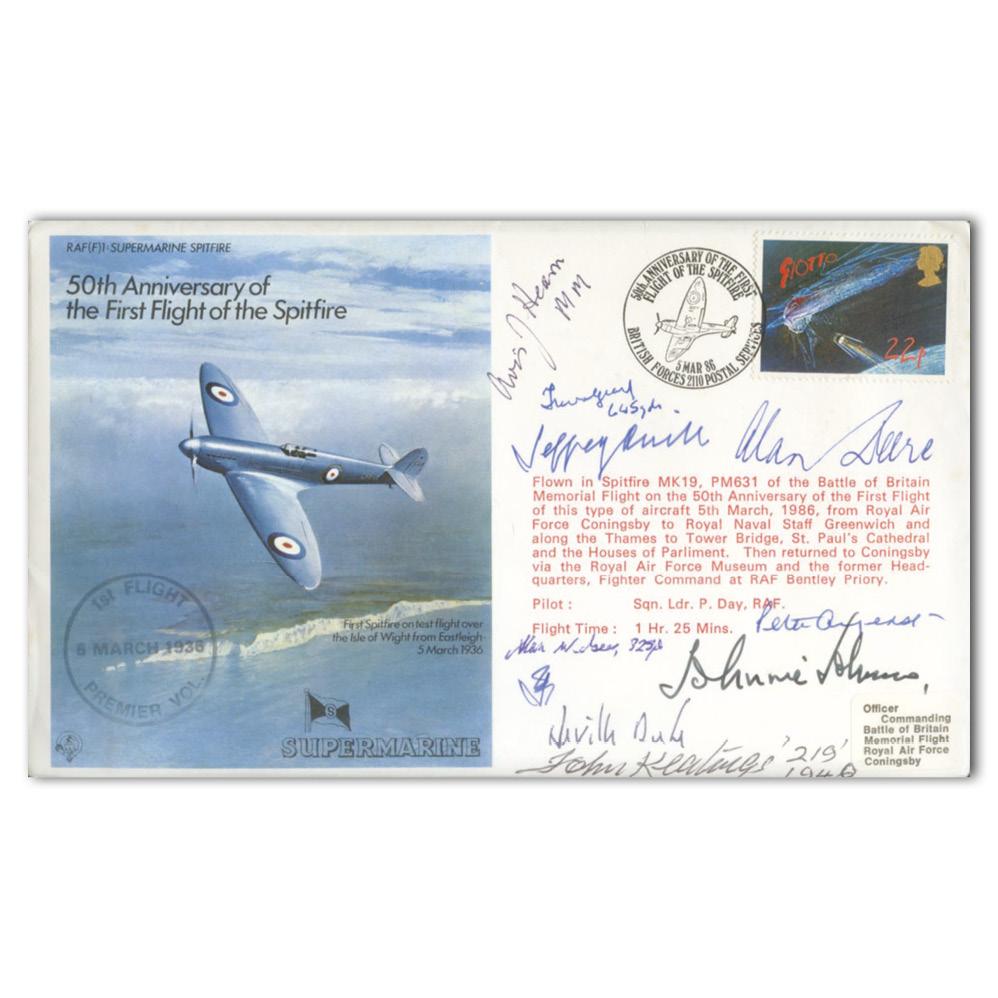 1986 50th Anniversary 1st Flight Spitfire - 9 Signatures Including 6 B