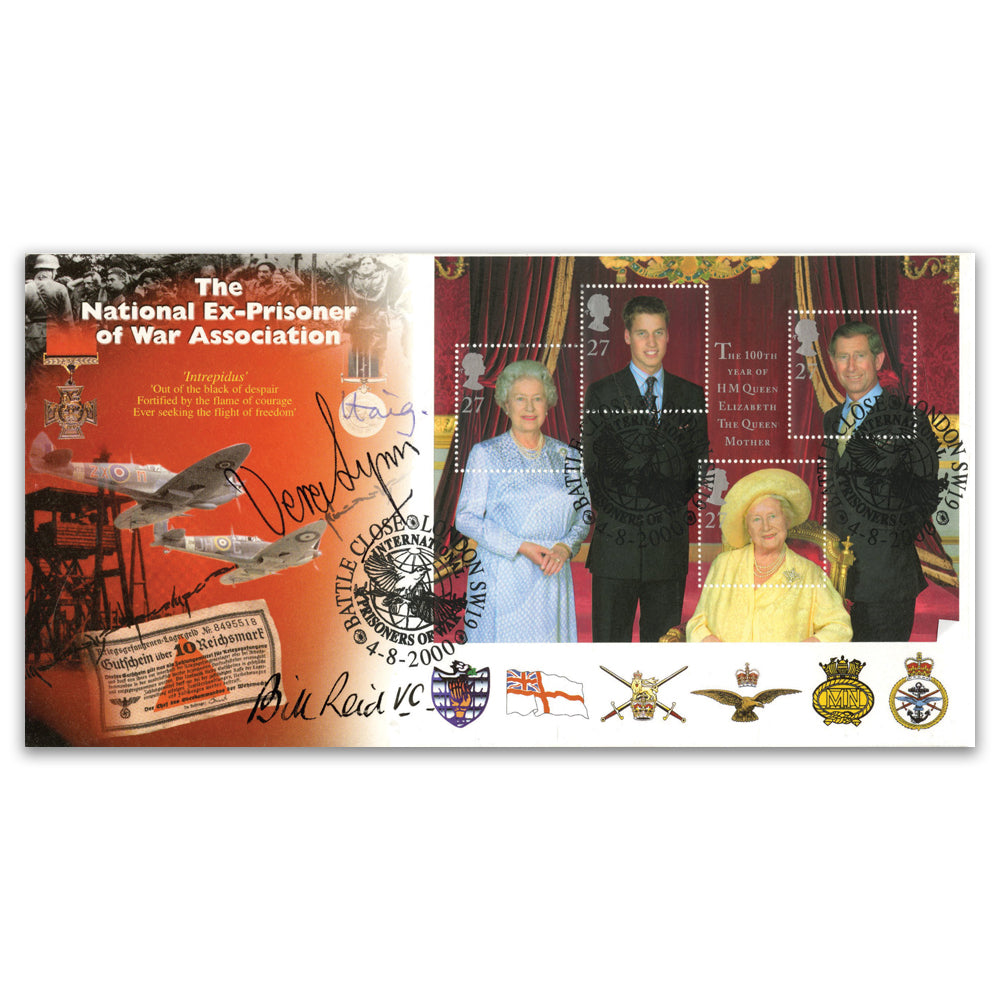 2000 Queen Mother. NEXPOWA Off. Sign Vera Lynn, Bill Reid VC & Earl Ha