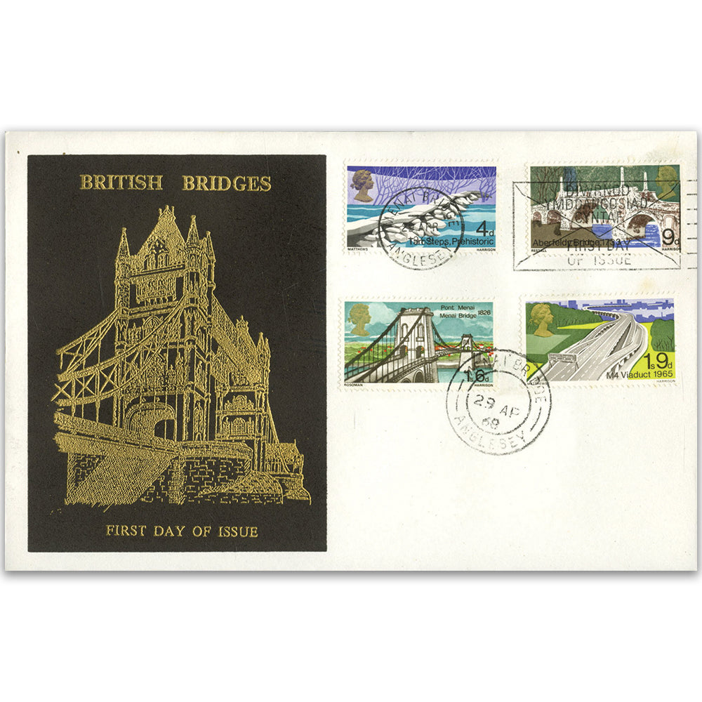 1968 Bridges. Illust. Gold Tower Bridge. Menai Bridge FDI 'Envelope' S