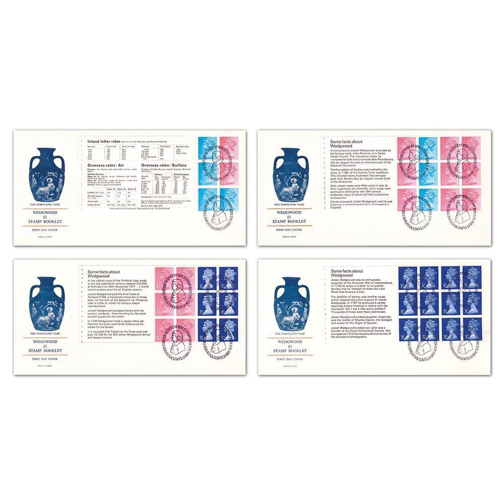 1972 Wedgwood Booklet Panes on 4 Covers - Barlaston Staffs Handstamps