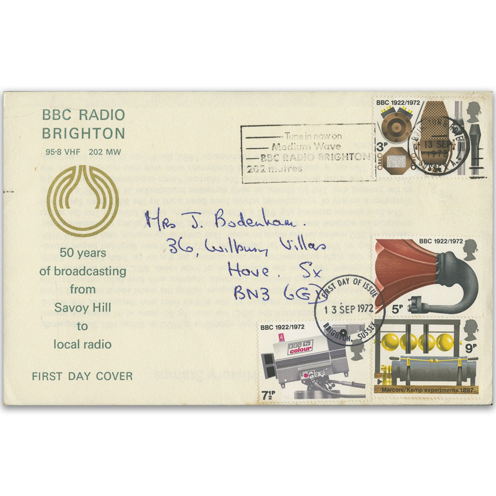 1972 B.B.C., B.B.C. Radio Brighton slogan on B.B.C. cover