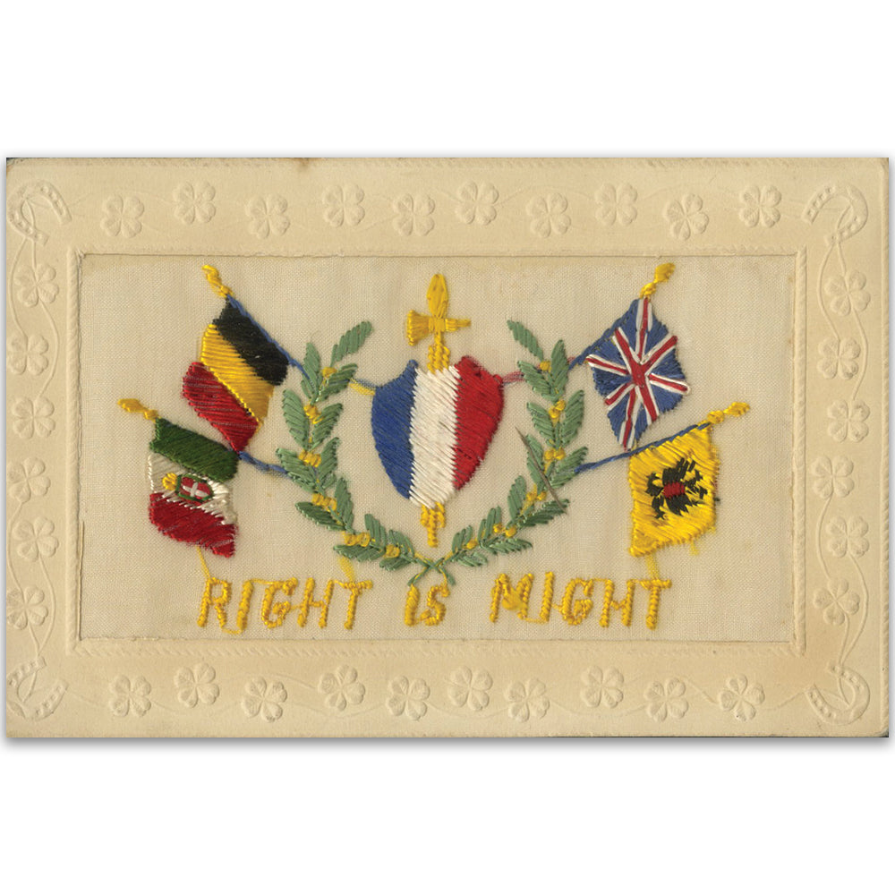 WWI Embroidered Postcard - Right is Might (various)