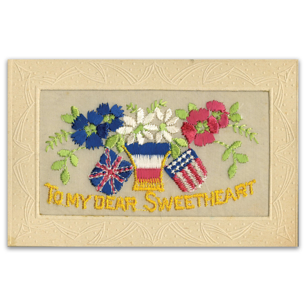 WWI Embroidered Postcard - Dear Sweetheart